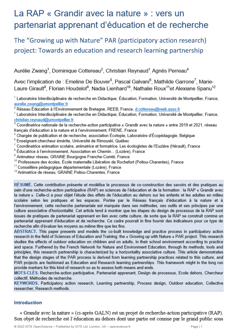La RAP « Grandir avec la nature » : vers un partenariat apprenant d ...